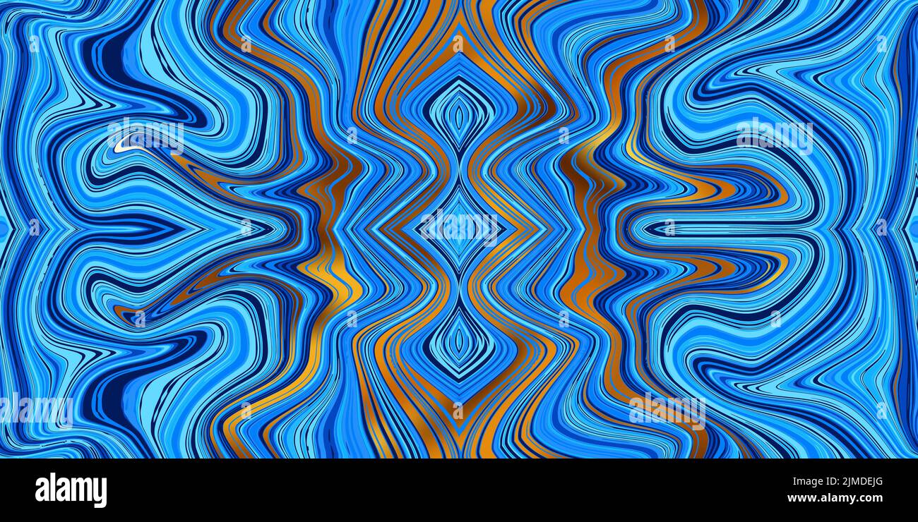 Blue and gold seamless marble pattern with psychedelic swirls. Vector ...