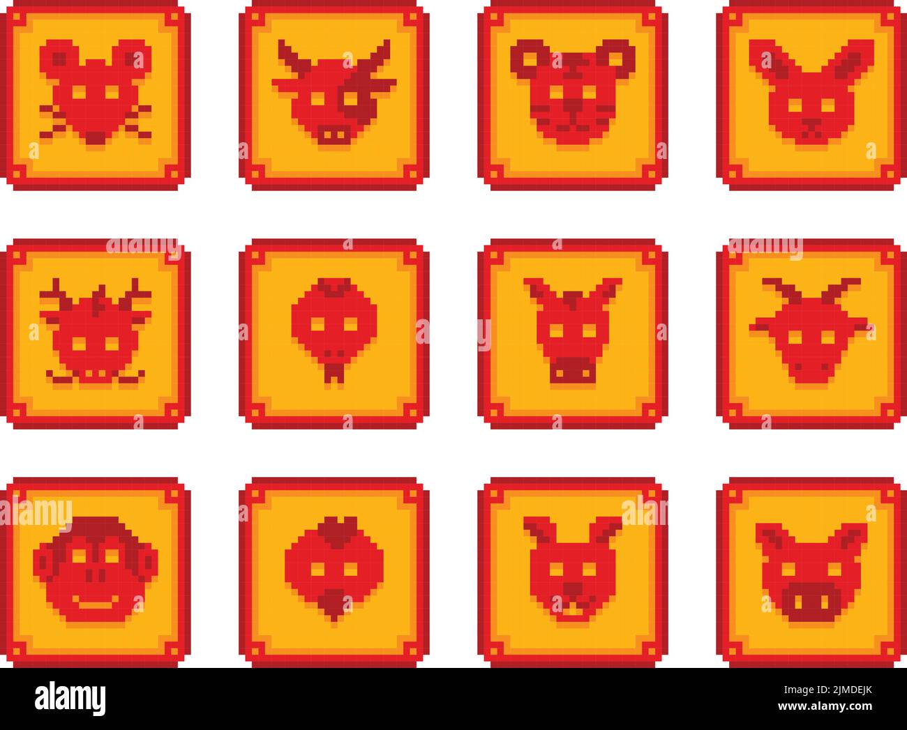 A vector illustration of 12 Shio Chinese zodiac sign emblem set pixel ...