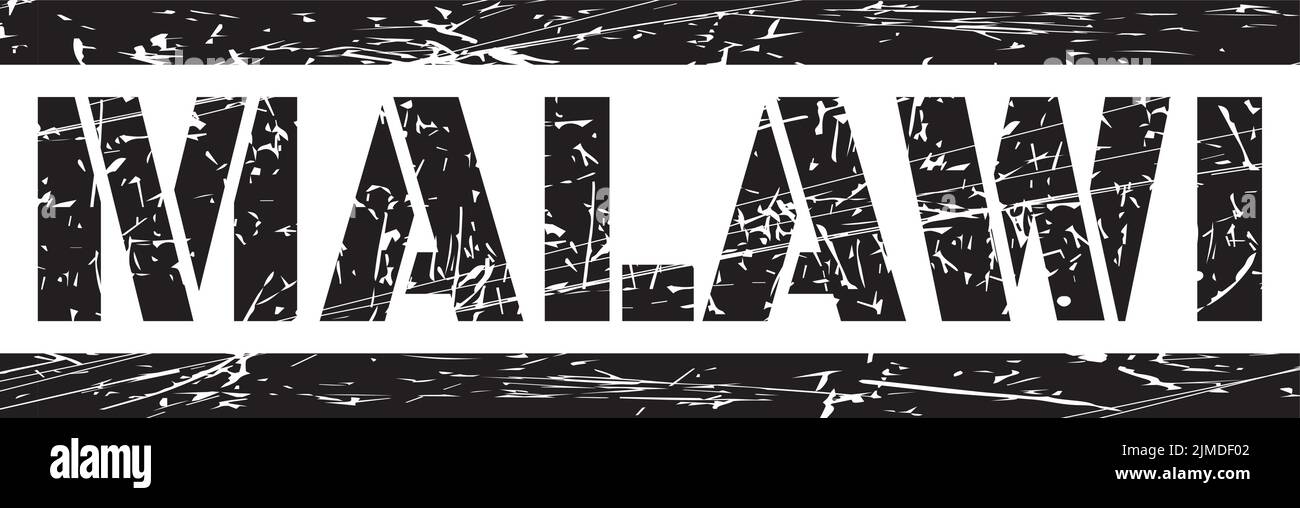A vector illustration of the black text "Malawi" on the white ...