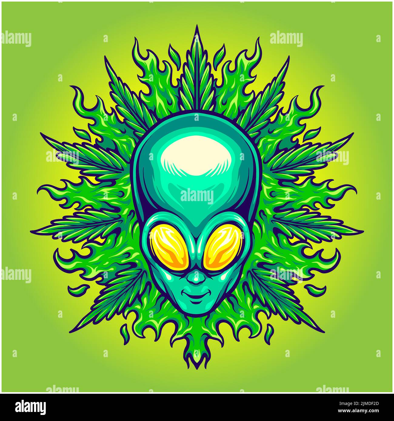Alien head with weed leaf vector illustrations for your work logo ...