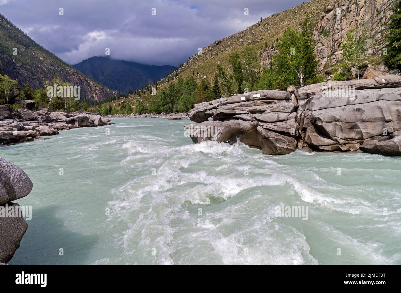 Final part of Atlantes rapids, Argut river. Altai, Russia Stock Photo ...