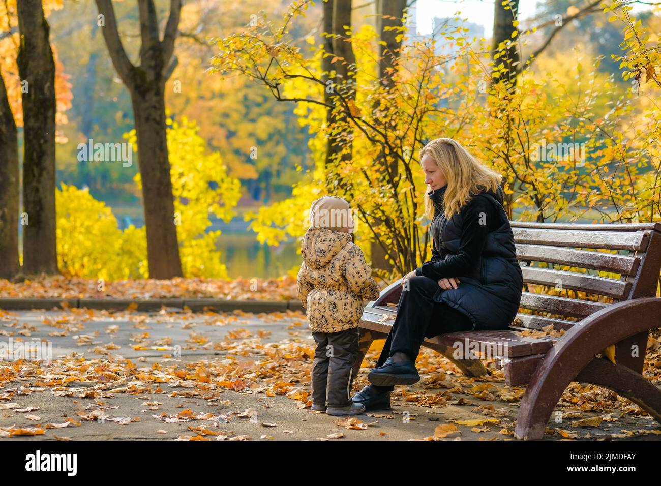 Blonde girl on park bench hi-res stock photography and images - Alamy
