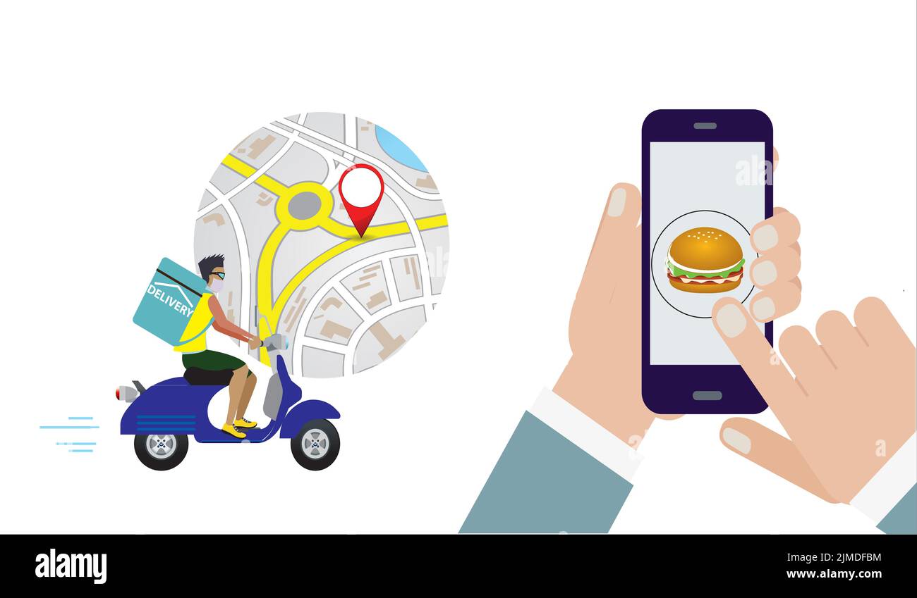 A vector illustration of a mobile app of an online food delivery Stock ...
