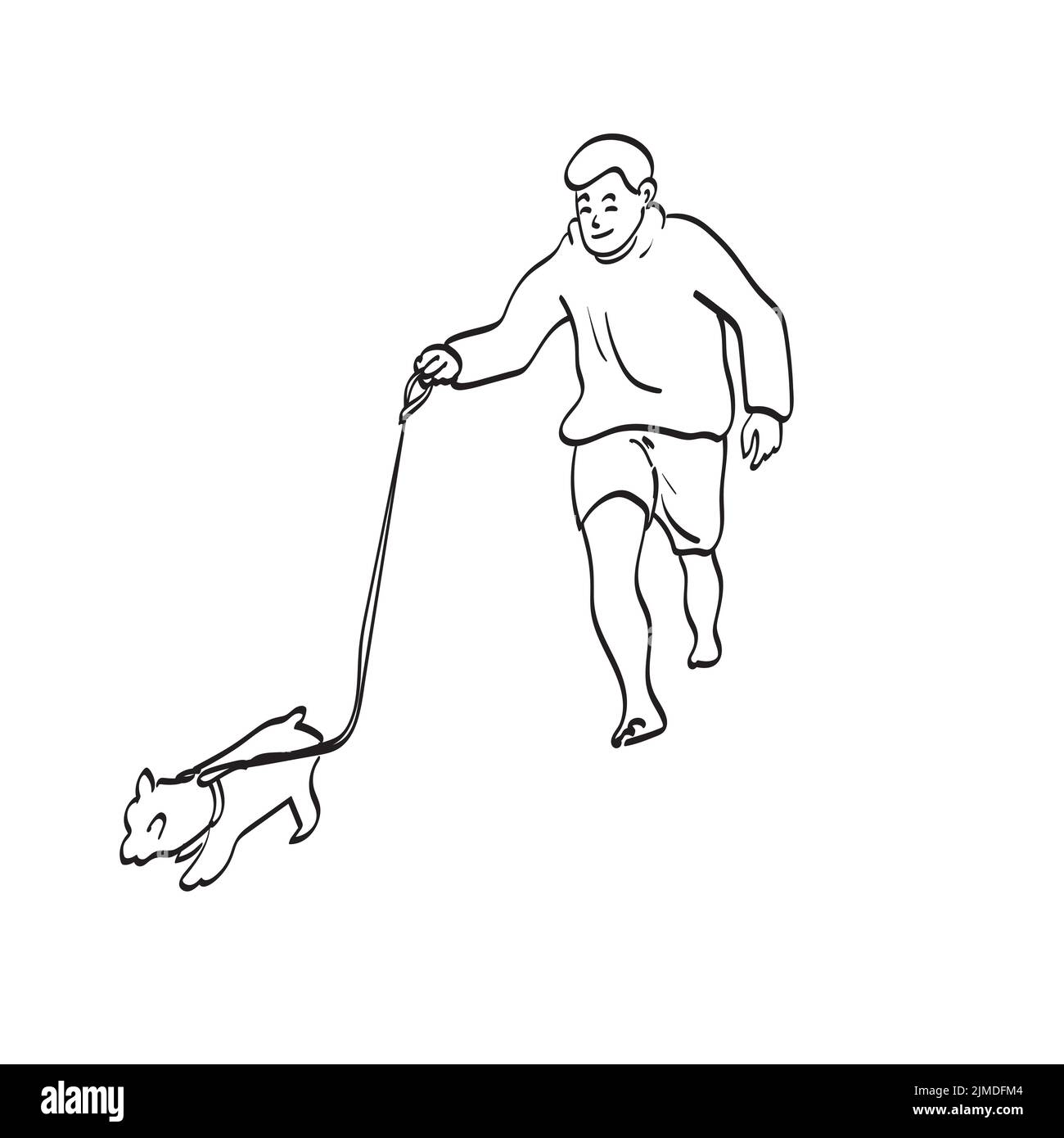 man walking with his dog illustration vector hand drawn isolated on ...