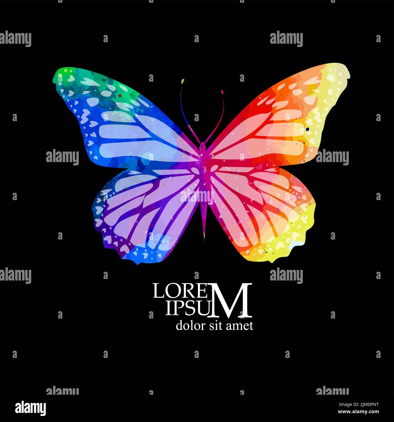 Rainbow watercolor butterfly. Multicolour logo, icon and t-shirt print ...