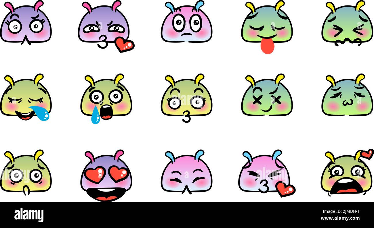 Various Cartoon Emoticons Set with Snails or Slugs. Doodle faces, eyes ...