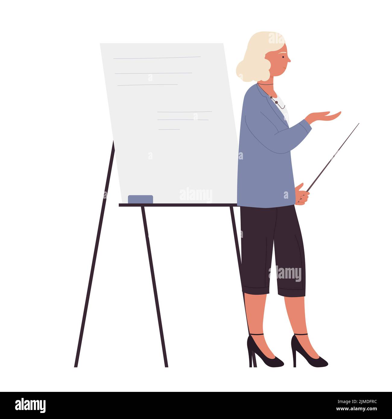 Teacher showing presentation. Teaching lesson, female professor vector ...