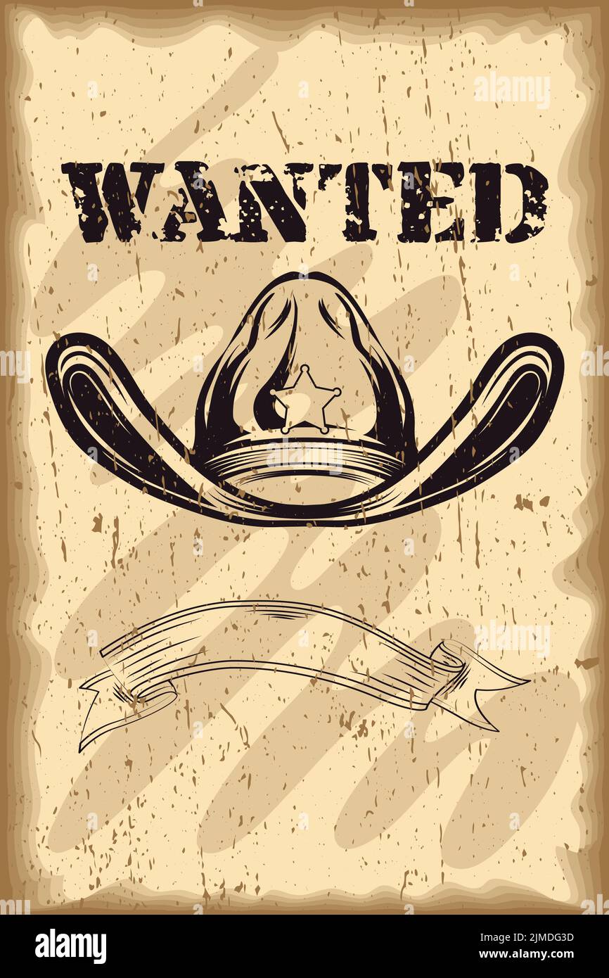 wanted label with sheriff hat poster Stock Vector Image & Art - Alamy