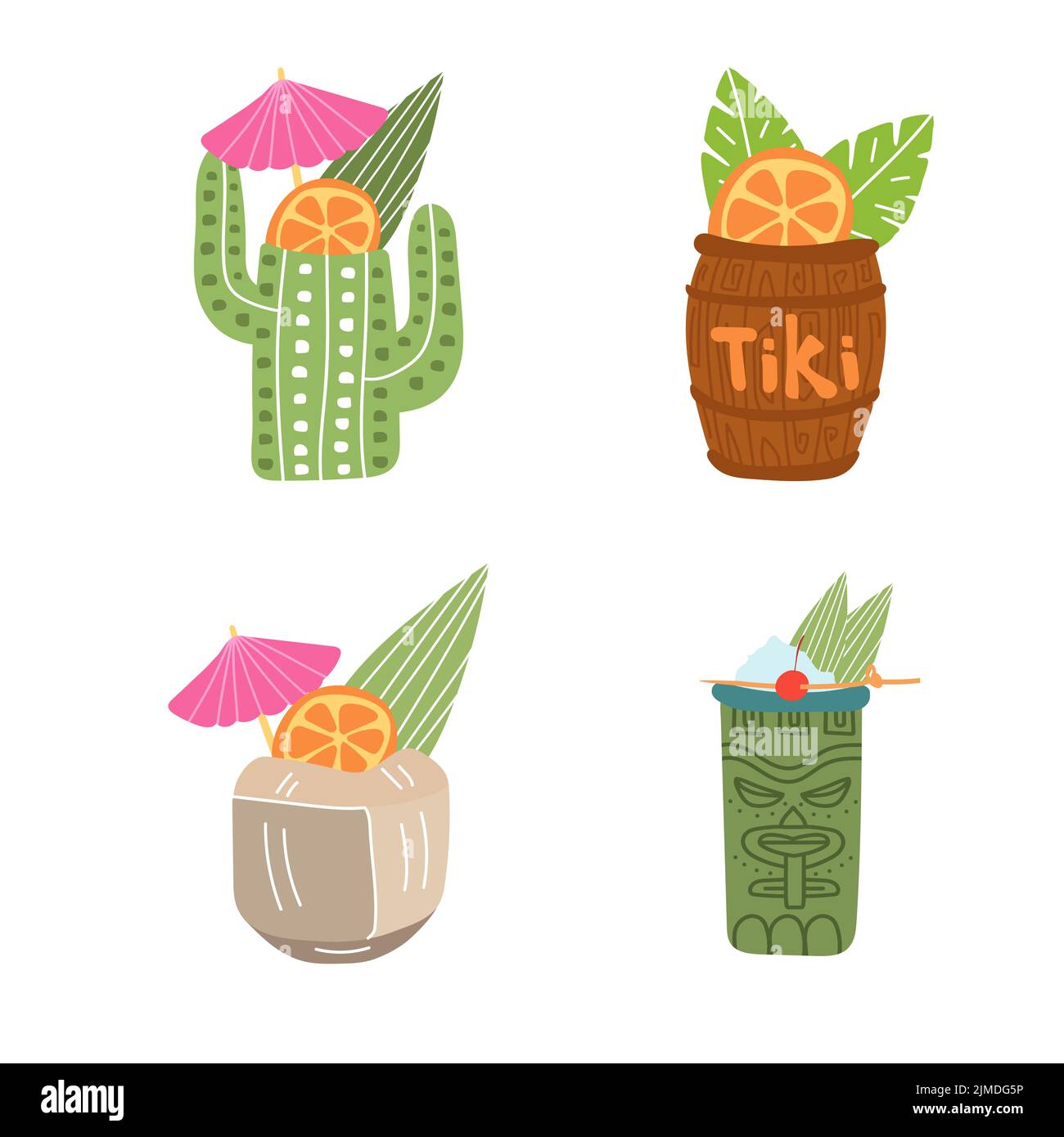 Vector tiki cocktails illustration set isolated on white background ...