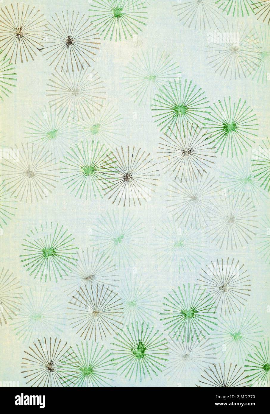 Retro Japanese art design background pale green with circle bursts ...