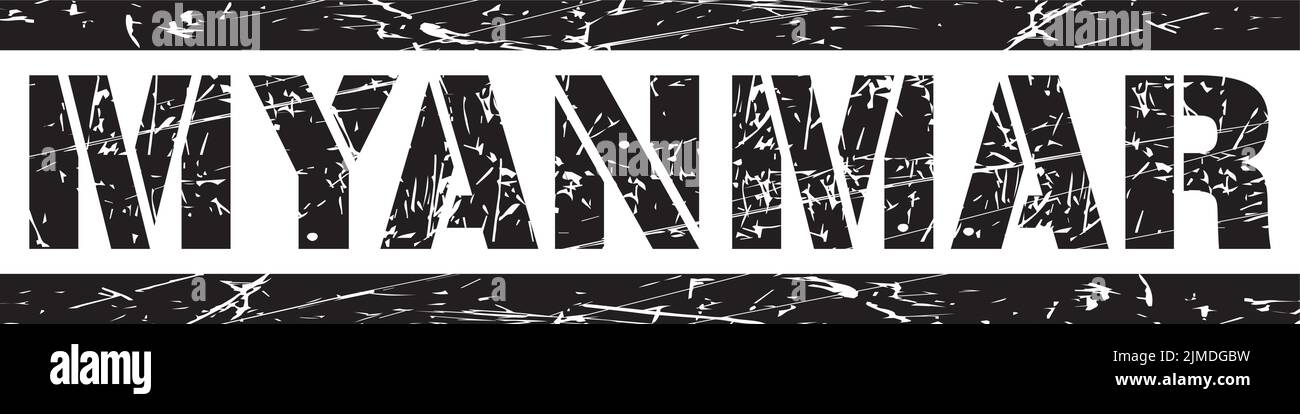 A vector illustration of the black text "Myanmar" on the white ...