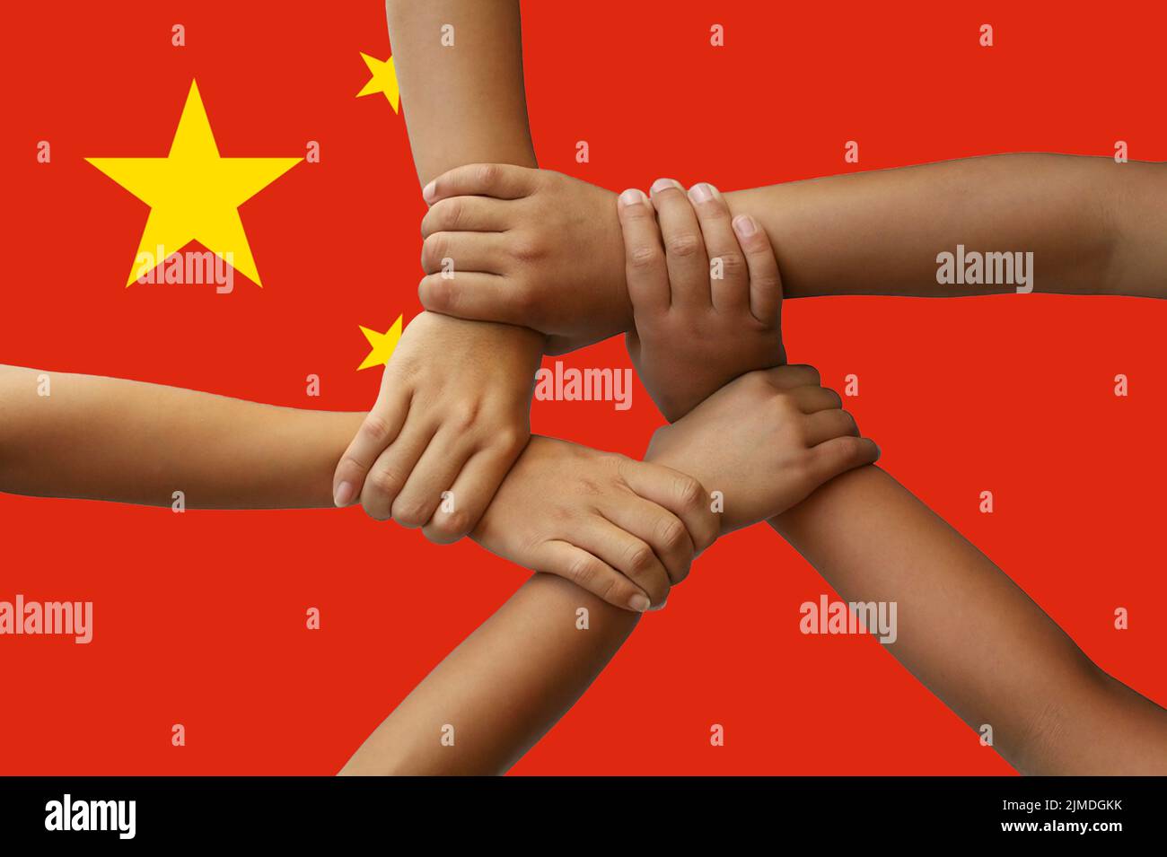 China flag, intergration of a multicultural group of young people Stock ...