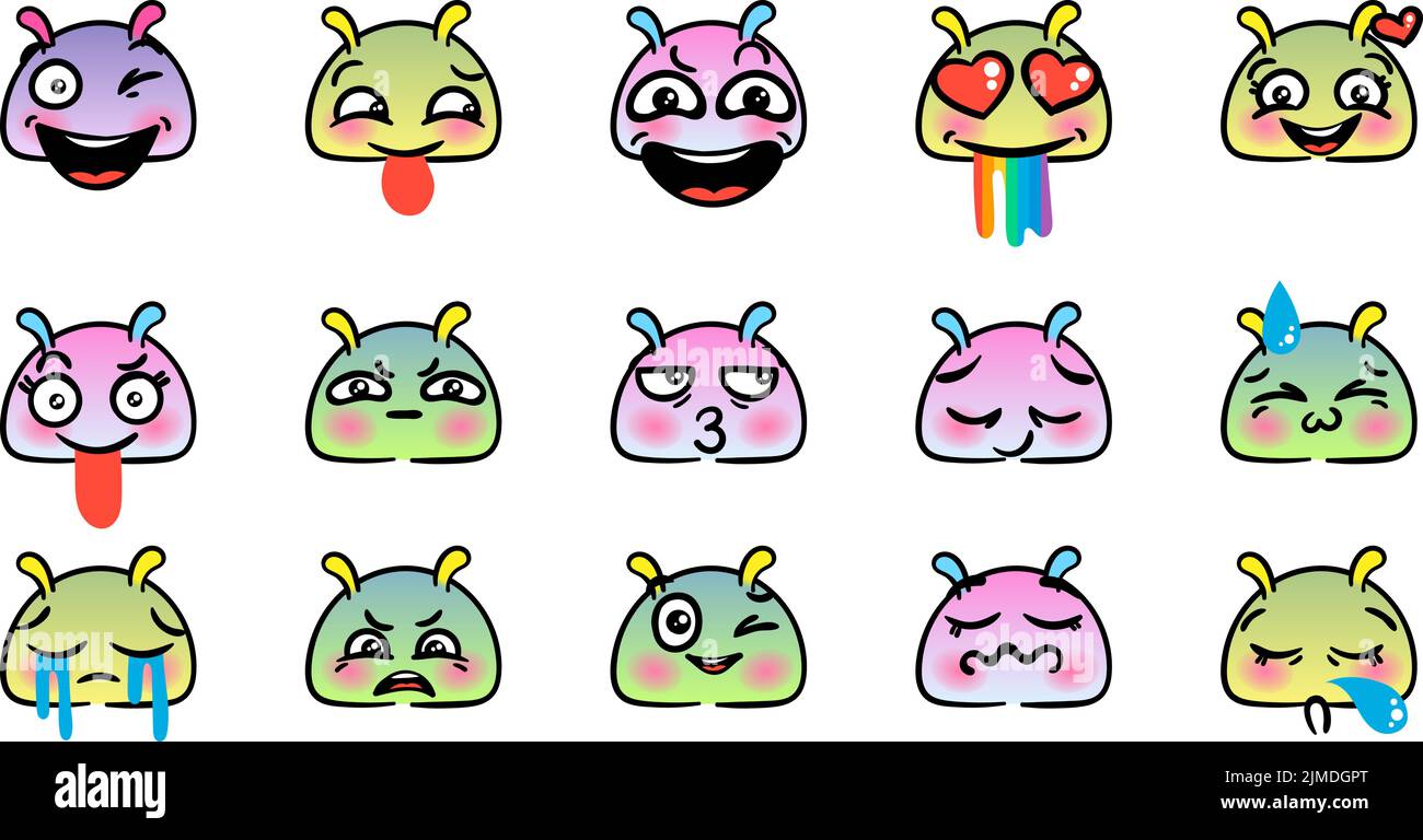 Various Cartoon Emoticons Set With Snails Or Slugs Doodle Faces Eyes And Mouth Caricature 