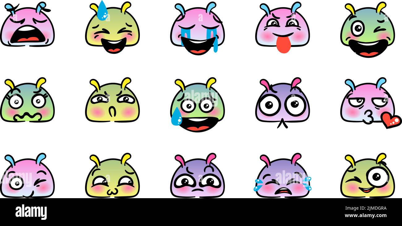Various Cartoon Emoticons Set with Snails or Slugs. Doodle faces, eyes ...