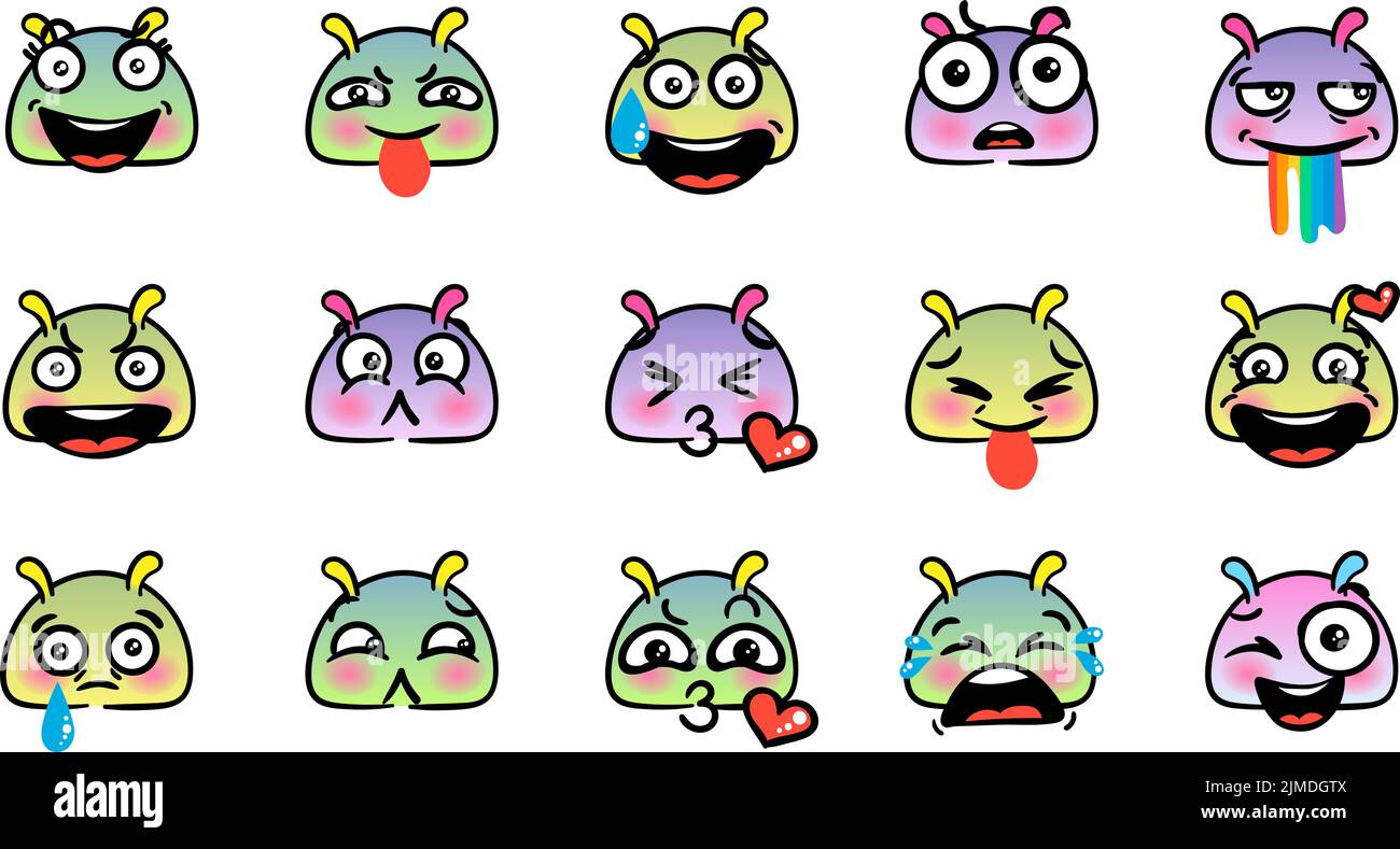 Various Cartoon Emoticons Set with Snails or Slugs. Doodle faces, eyes ...