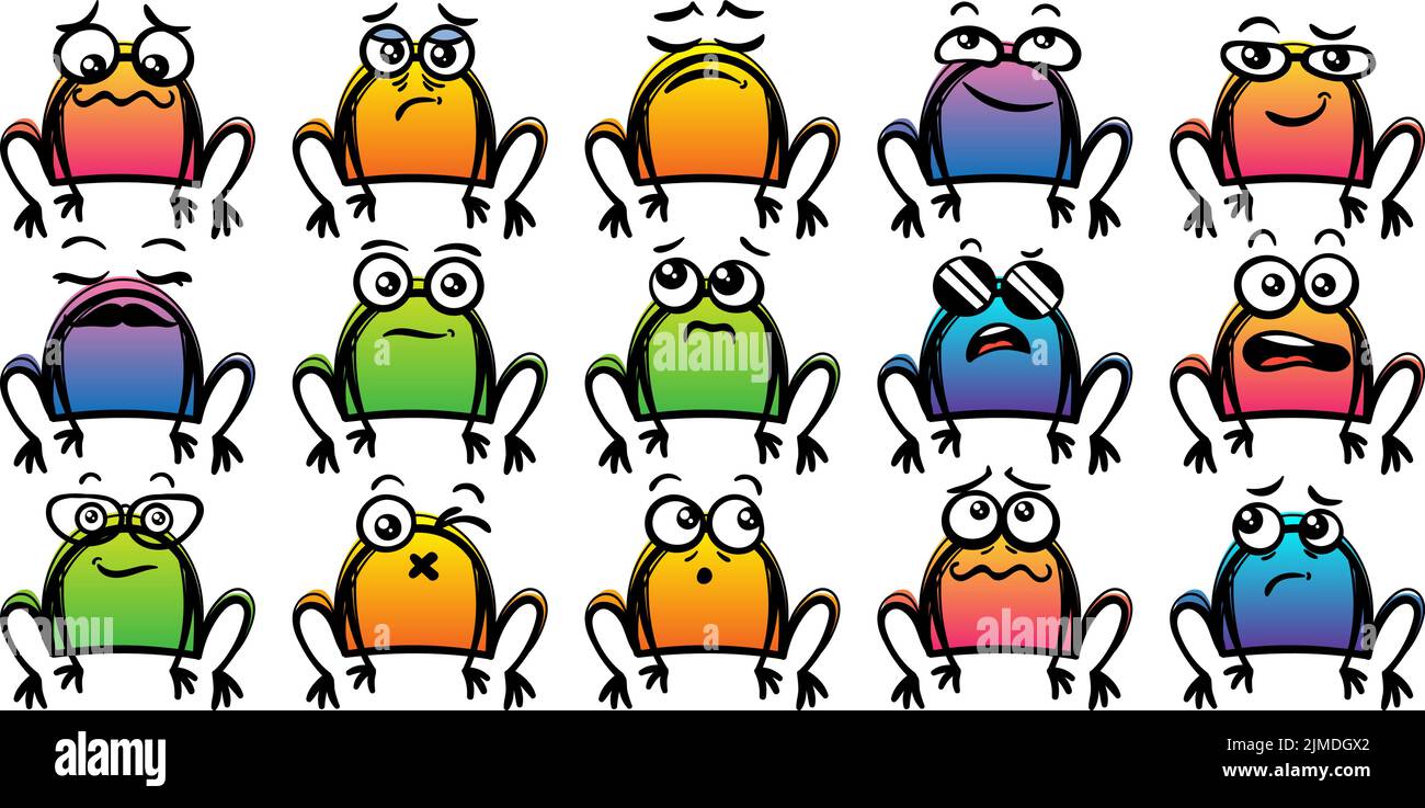 Various Cartoon Frogs Set. Doodle faces, eyes and mouth. Caricature ...