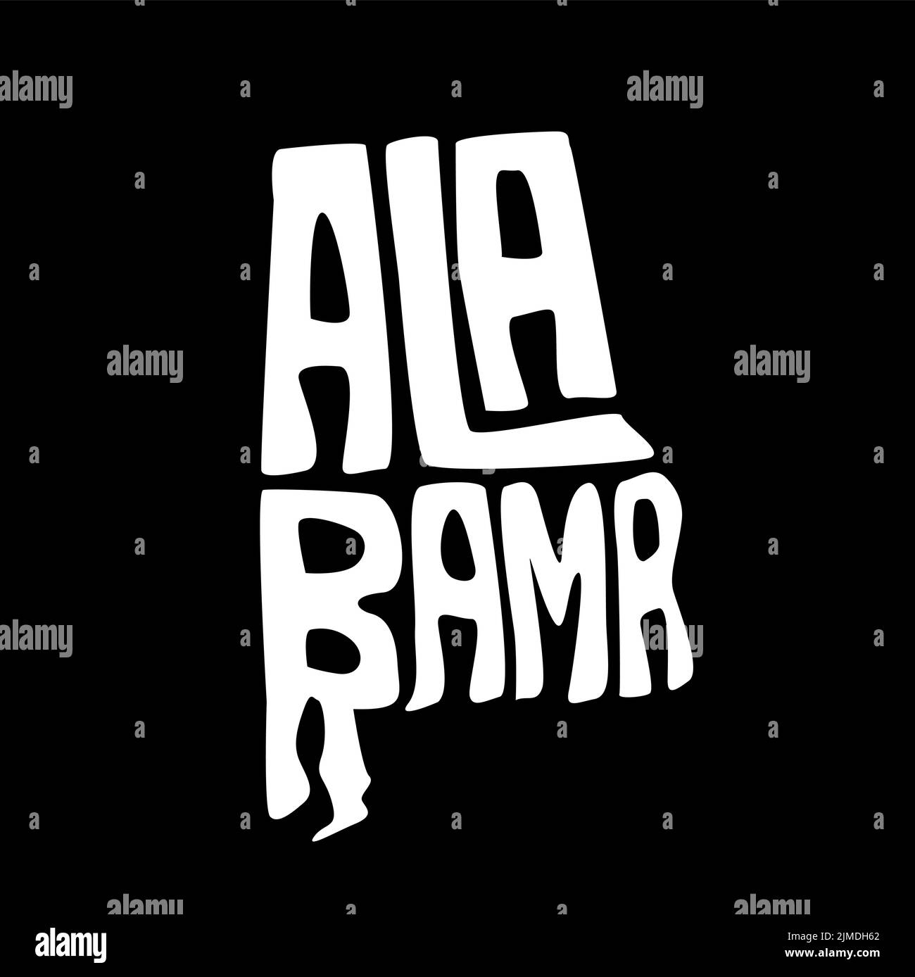 A vector illustration of the word in Alabama in the shape of the state ...
