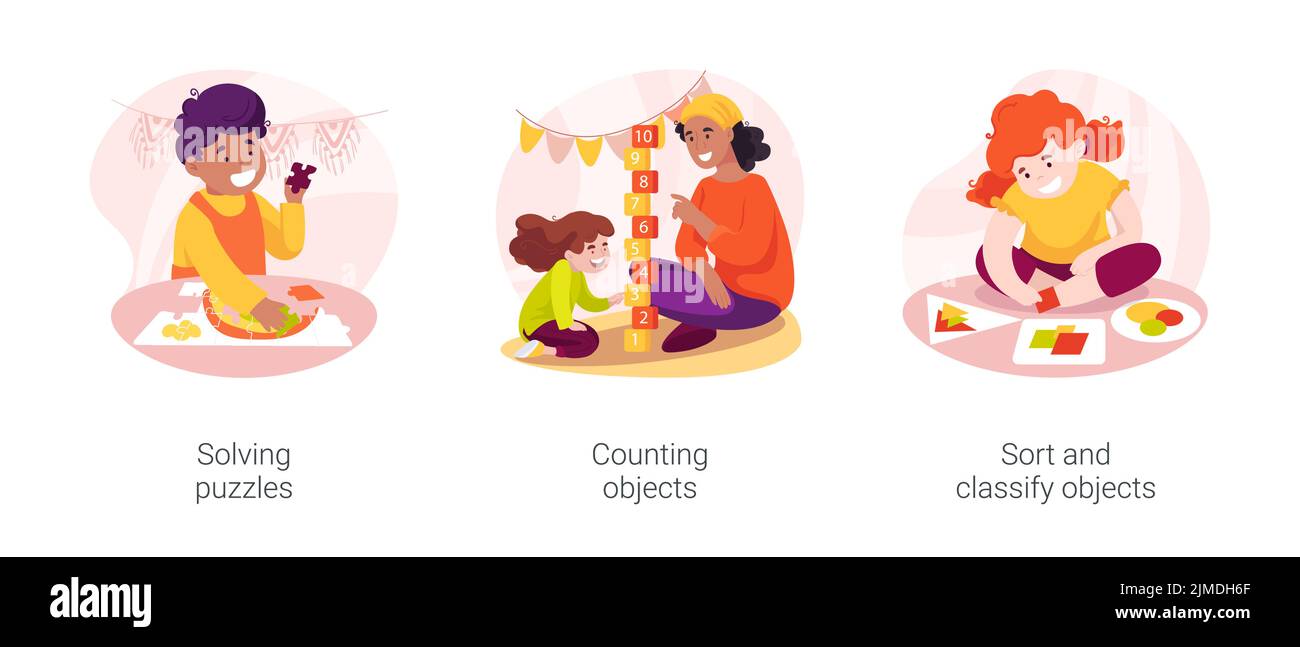 Toddler mental development isolated cartoon vector illustration set ...