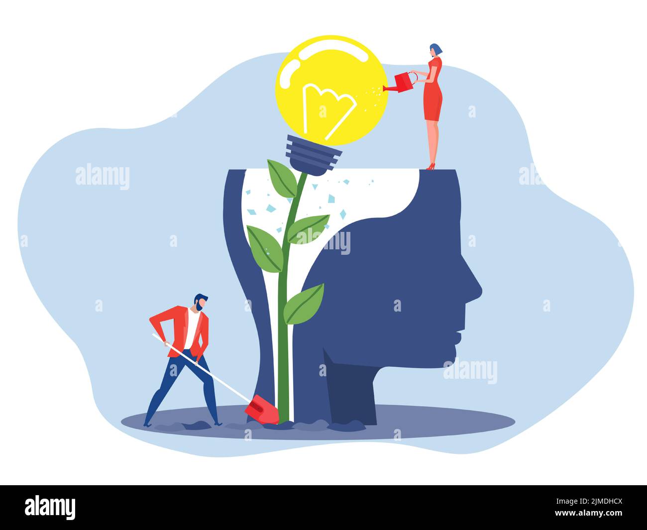 The business partners watering tree light bulb for put think growth ...