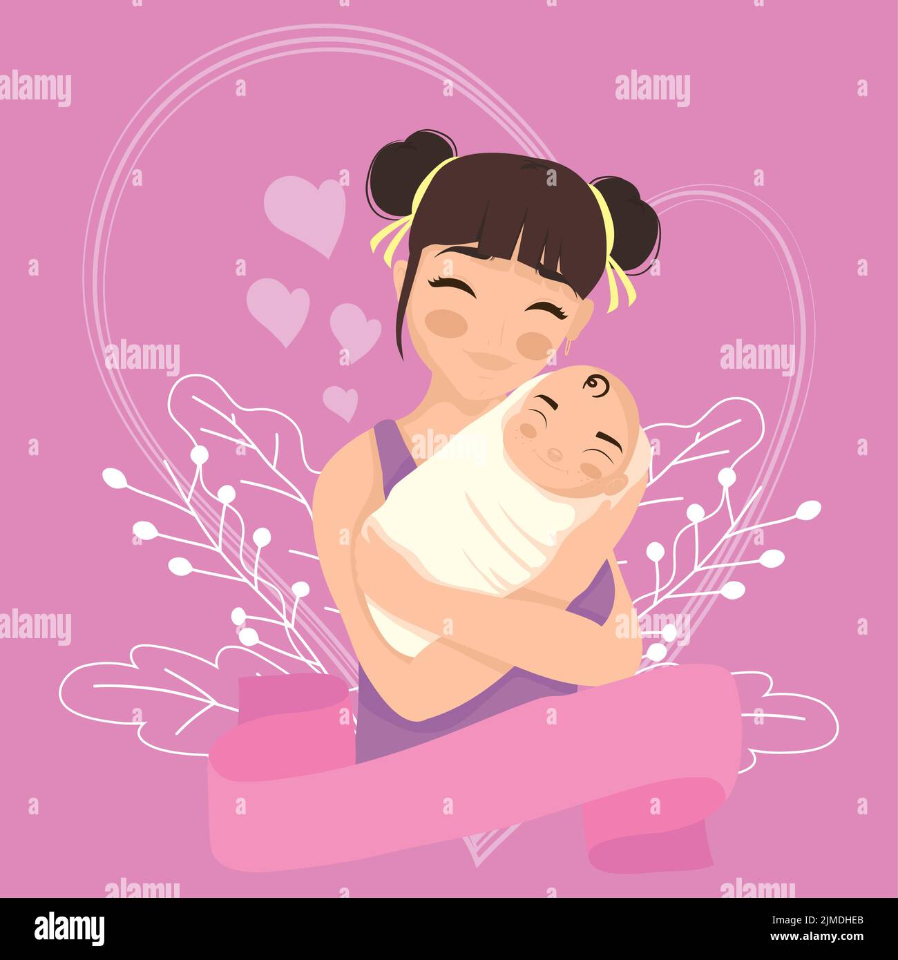 young mom hugging baby characters postcard Stock Vector Image & Art - Alamy