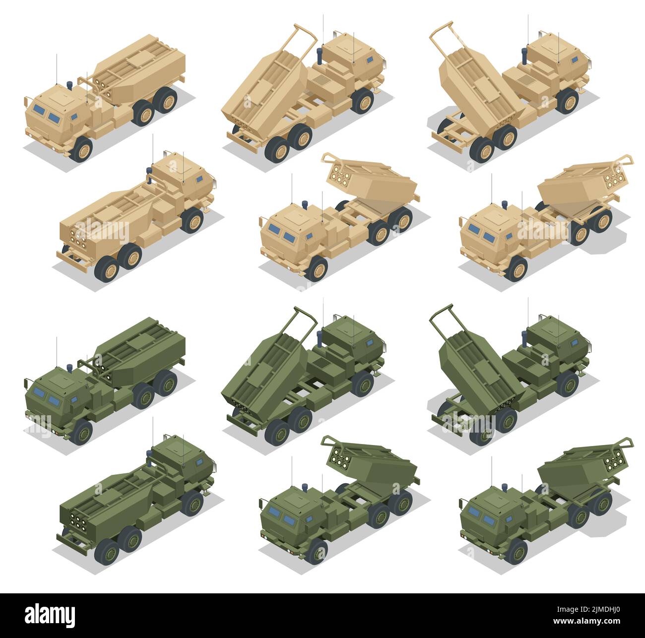 Isometric rocket salvo fire system on a wheeled landing gear. Rocket ...