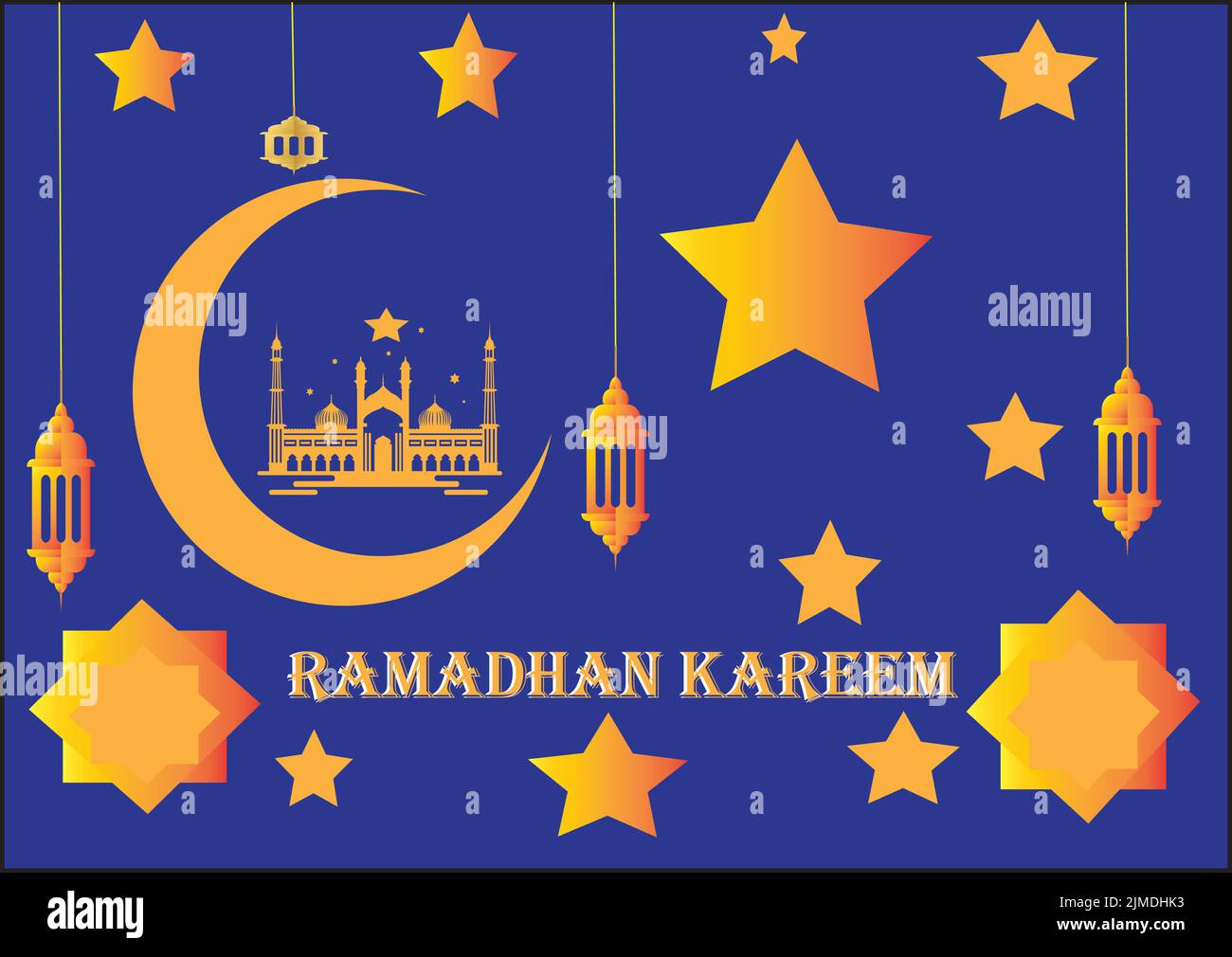 A Ramadan background with stars and the crescent in yellow colors Stock ...