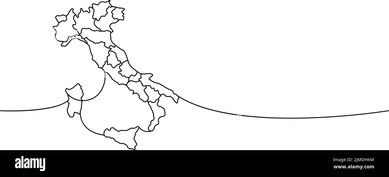 Map of Italy one line continuous drawing. Italy borders continuous one ...