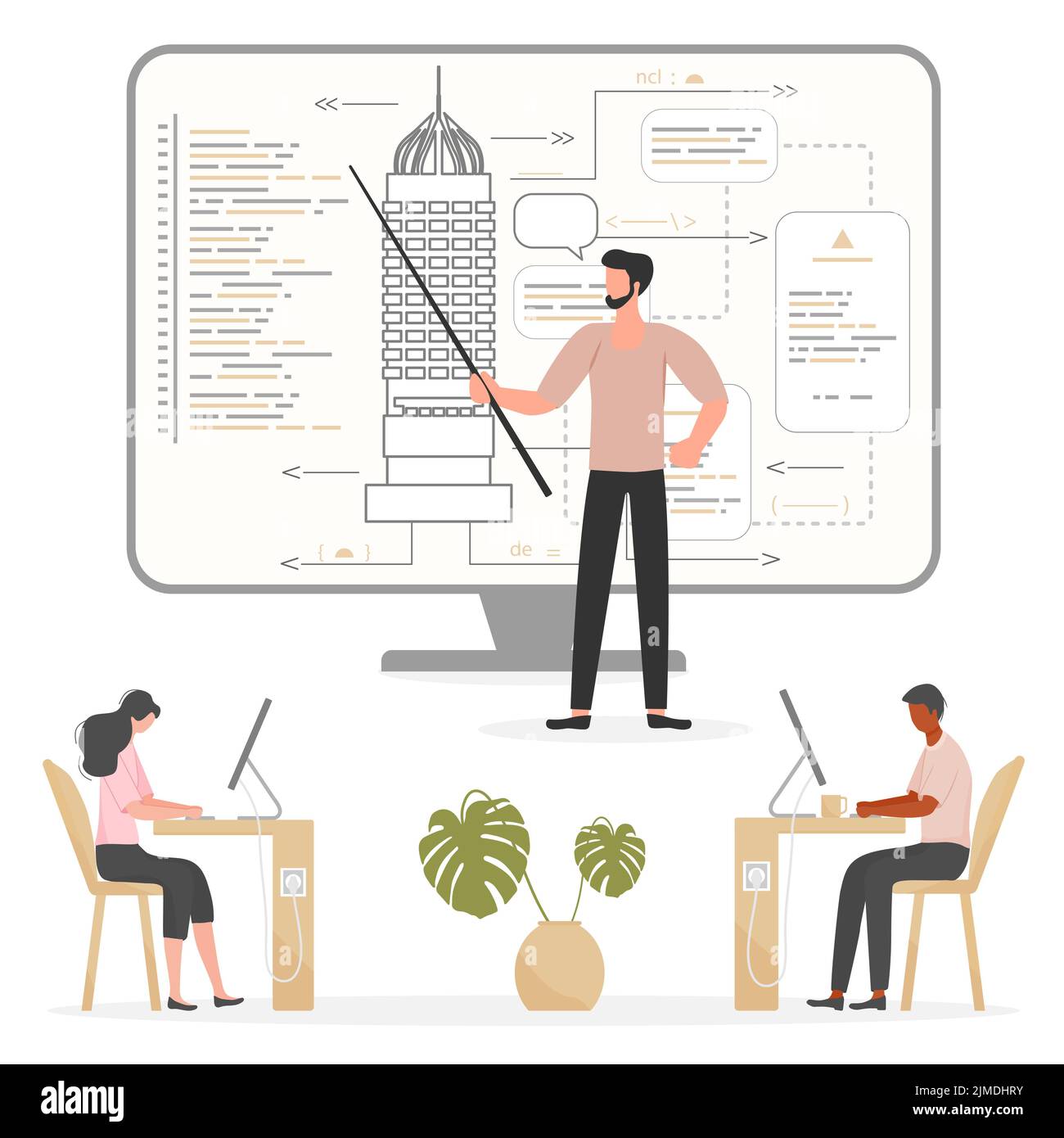 Vector illustration Teacher teaching people. Construction Architecture ...