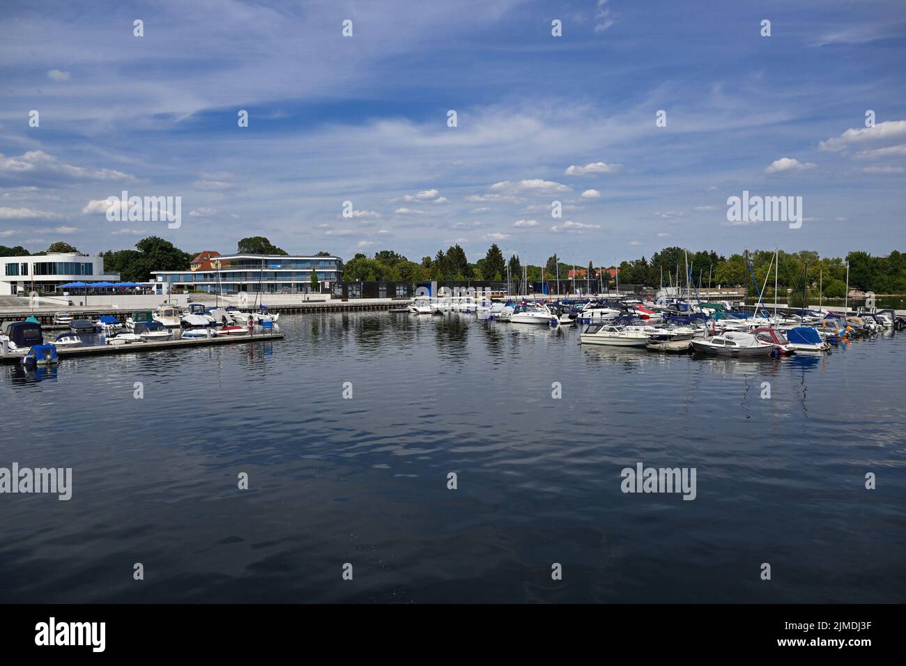 Senftenberg, Germany. 04th Aug, 2022. Boats are moored in the marina at ...
