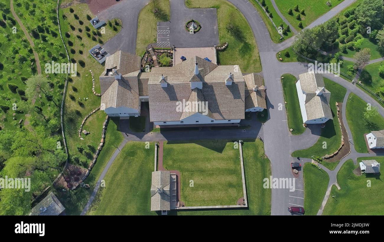 Late Afternoon Fall Aerial View of Beautiful Restored Barns Stock Photo ...