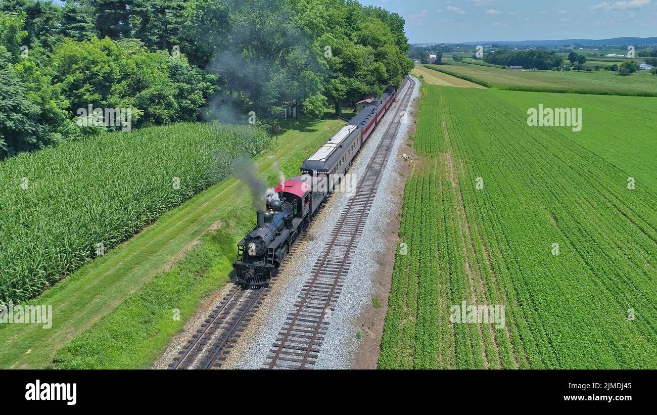 Aerial View of a Restored Antique Steam Engine and Passenger Cars Stock ...