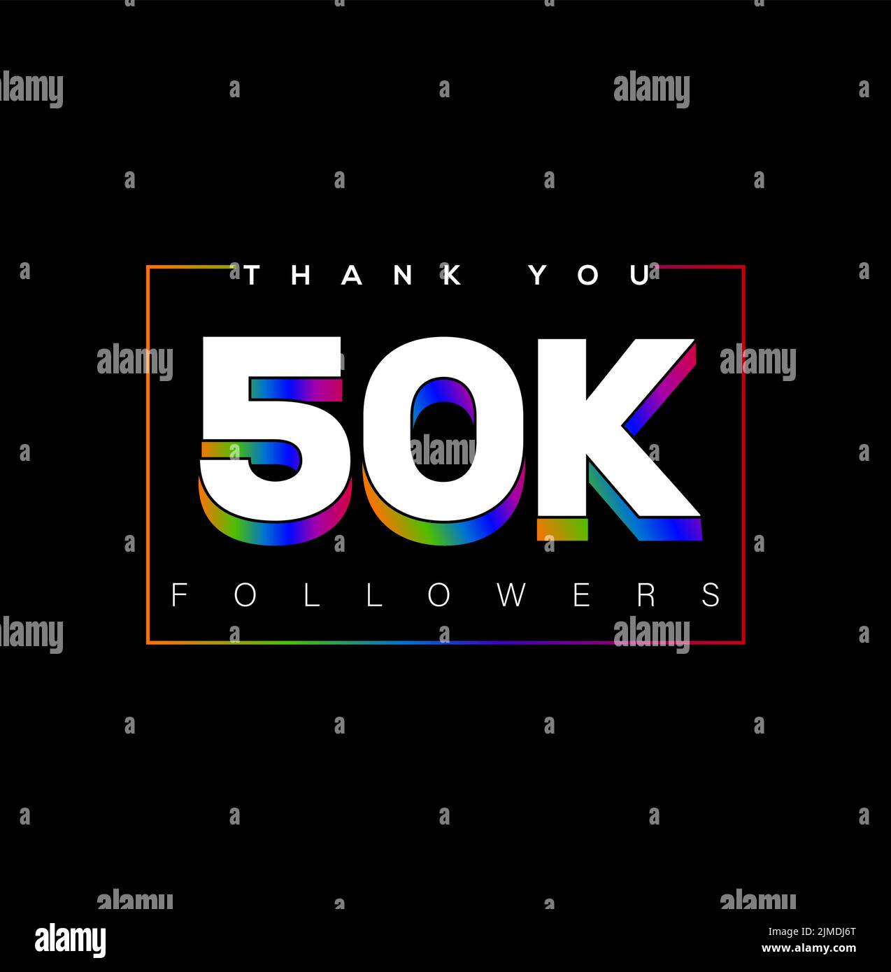 A colorful Thank you 50k followers poster on black background for ...