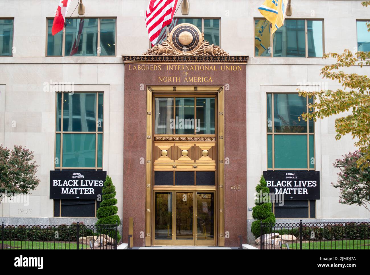 Black Lives Matter signs on Labor Union Building Washington DC Stock ...