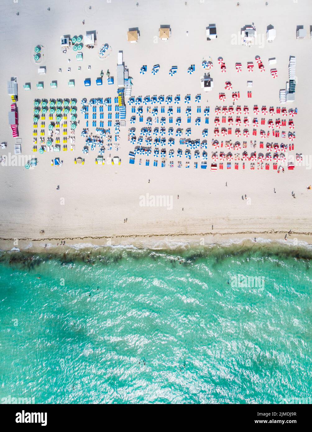 Drone aerial view at Miami South Beach Florida. Beach with colorful ...
