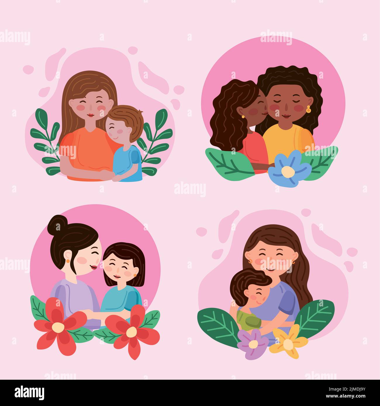 four mothers and kids characters Stock Vector Image & Art - Alamy