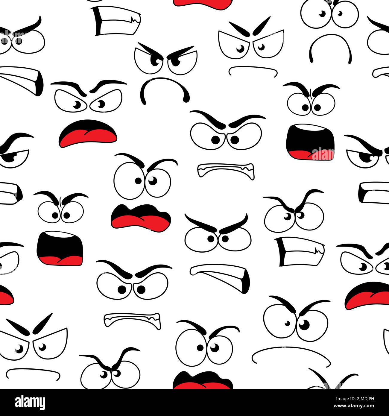 Cartoon grumble and angry faces seamless pattern. Vector background ...