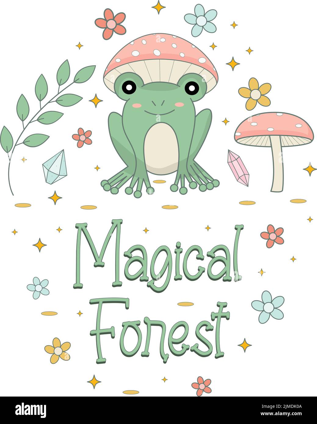 Magical Forest Cute Frog Cottagecore esthetic vector elements Stock ...
