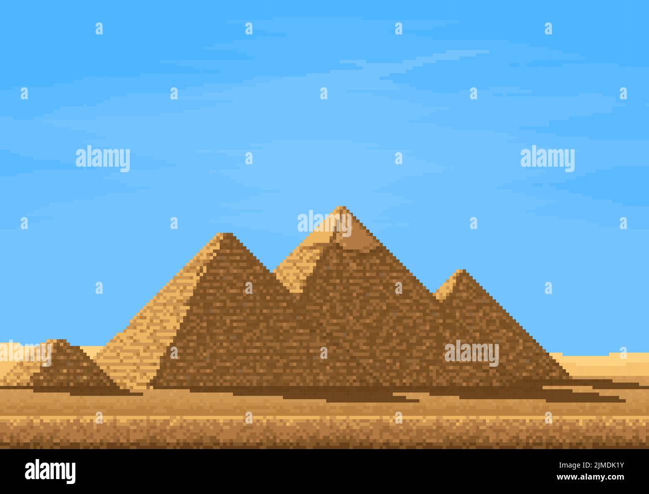 8 bit pixel pyramids in Egypt desert, pixel art game level landscape ...