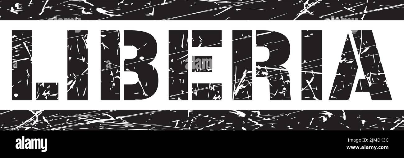 A vector illustration of the black text ''Liberia" on the white ...