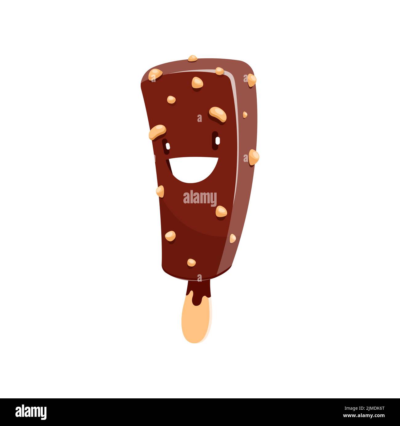 Cartoon ice cream character, kawaii chocolate popsicle with crushed ...