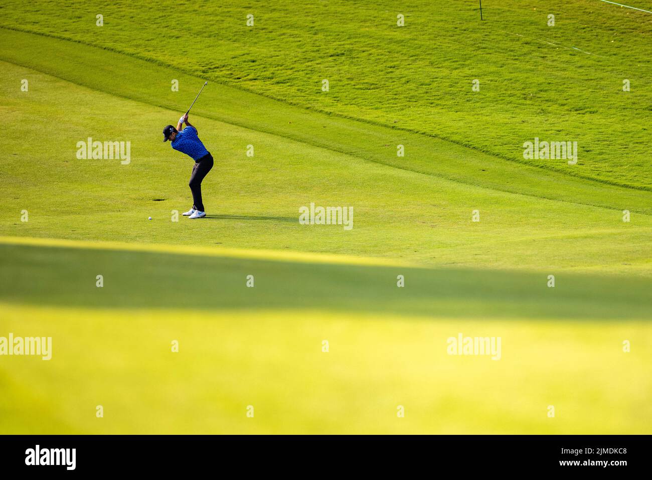 August 5, 2022: Denny McCarthy takes his second shot from the fairway ...