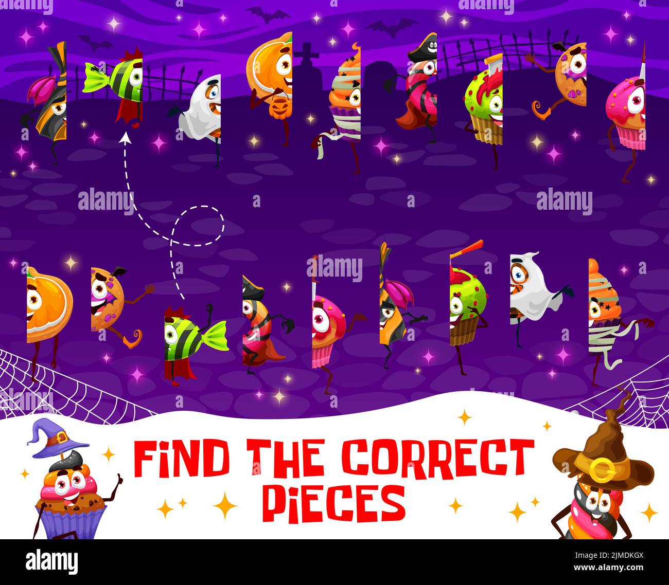 Find the correct pieces of cartoon Halloween candy characters on ...