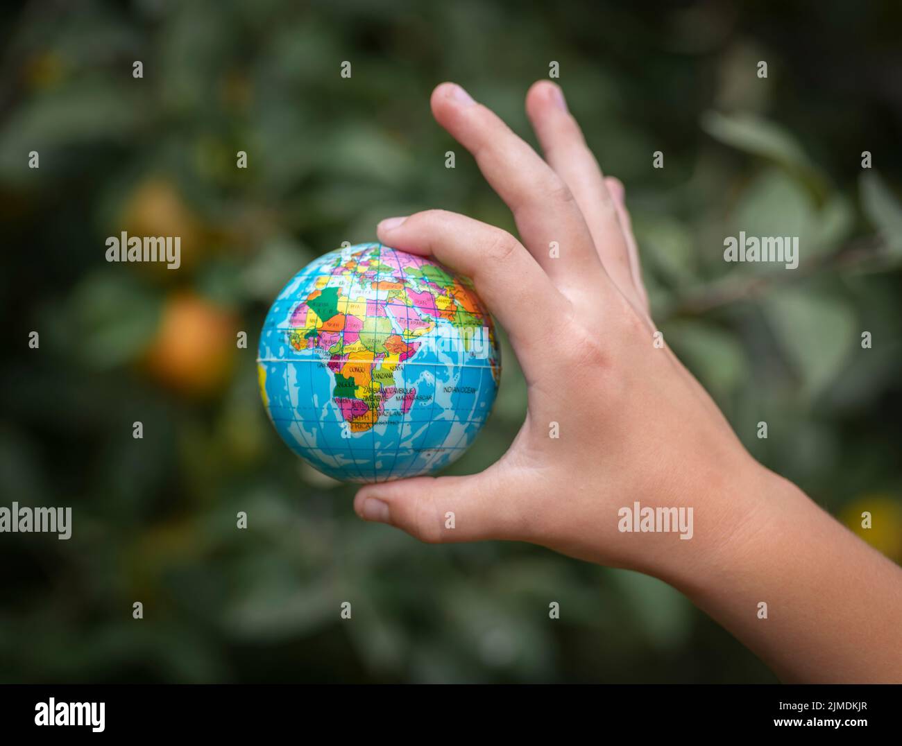 Small globe in a child's hand Stock Photo - Alamy