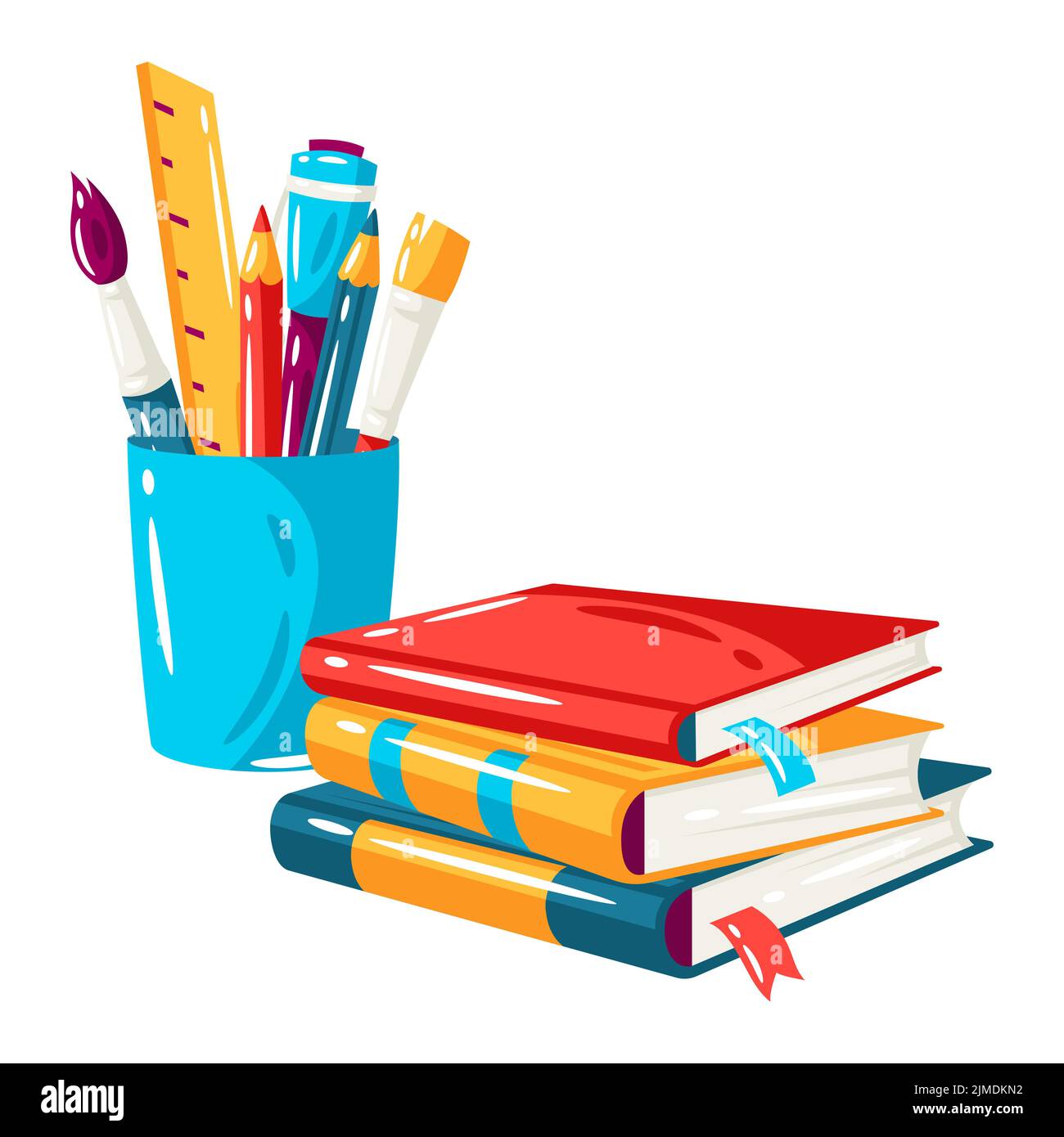 School background with education items. Illustration of colorful ...