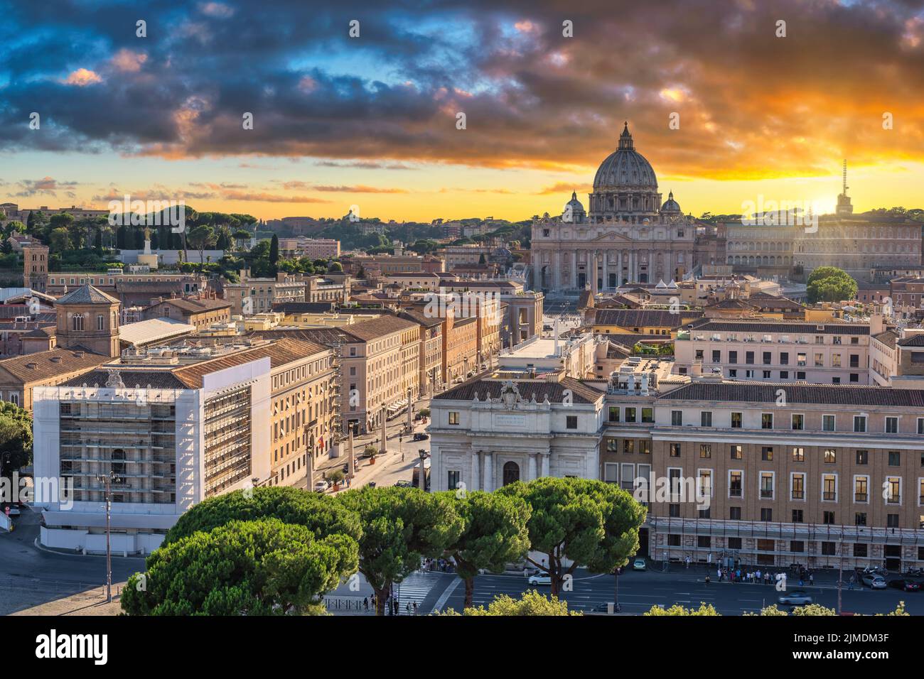 Rome Vatican Italy, high angle view sunset city skyline at Rome city ...