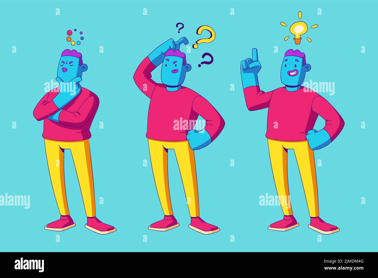 Thoughtful people, doubtful men, women or kids think, solve task ...