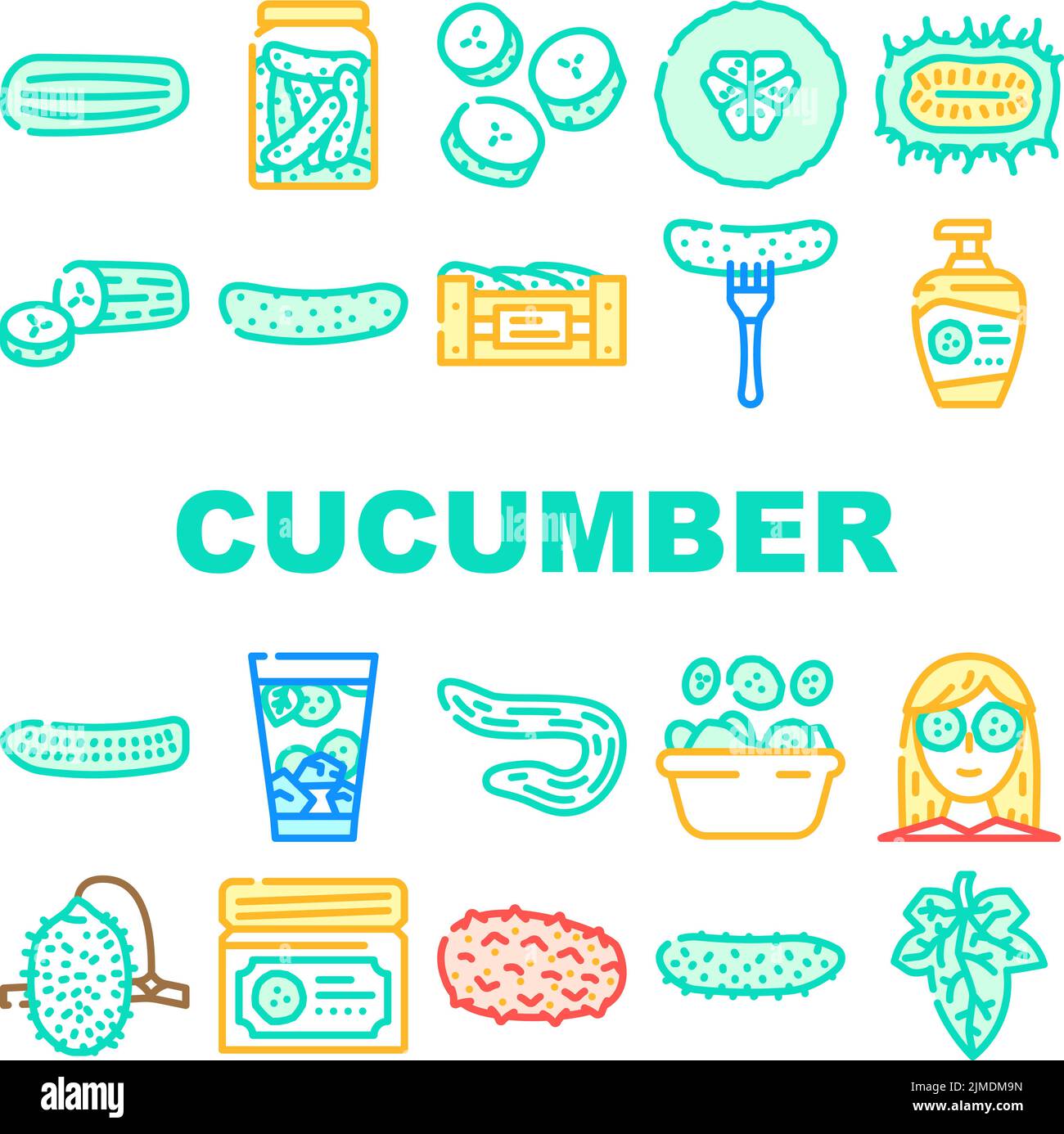 cucumber slice vegetable green icons set vector Stock Vector Image ...