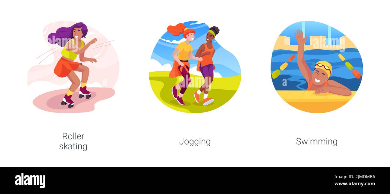 Teenager active lifestyle isolated cartoon vector illustration set ...