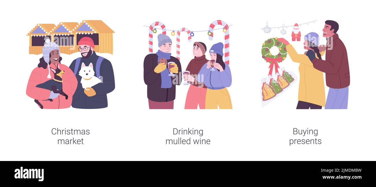 Winter holiday activities isolated cartoon vector illustrations set ...