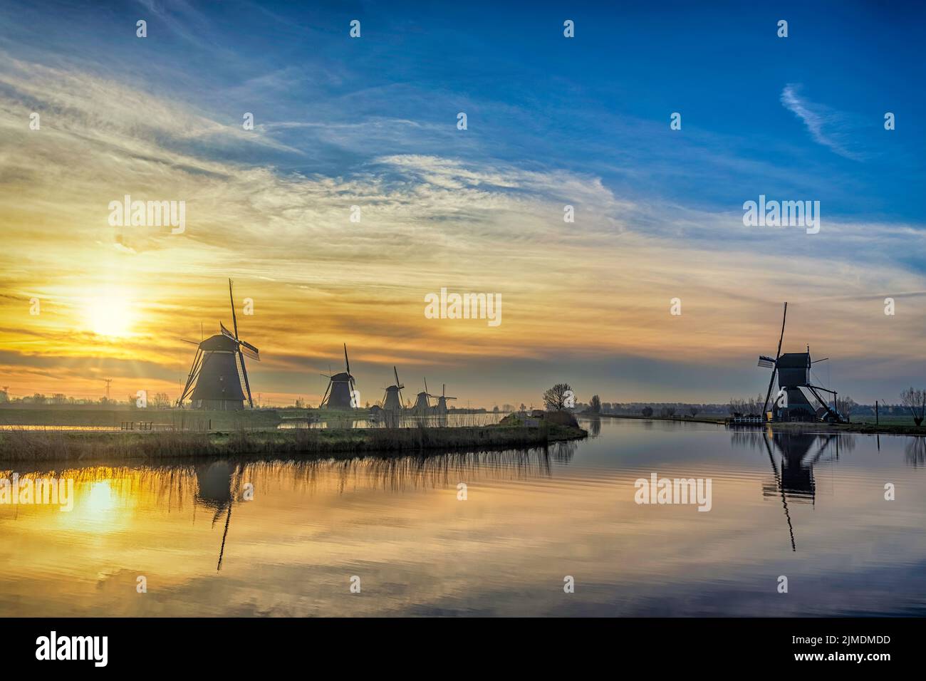 Rotterdam Netherlands, sunrise nature landscape of Dutch Windmill at ...